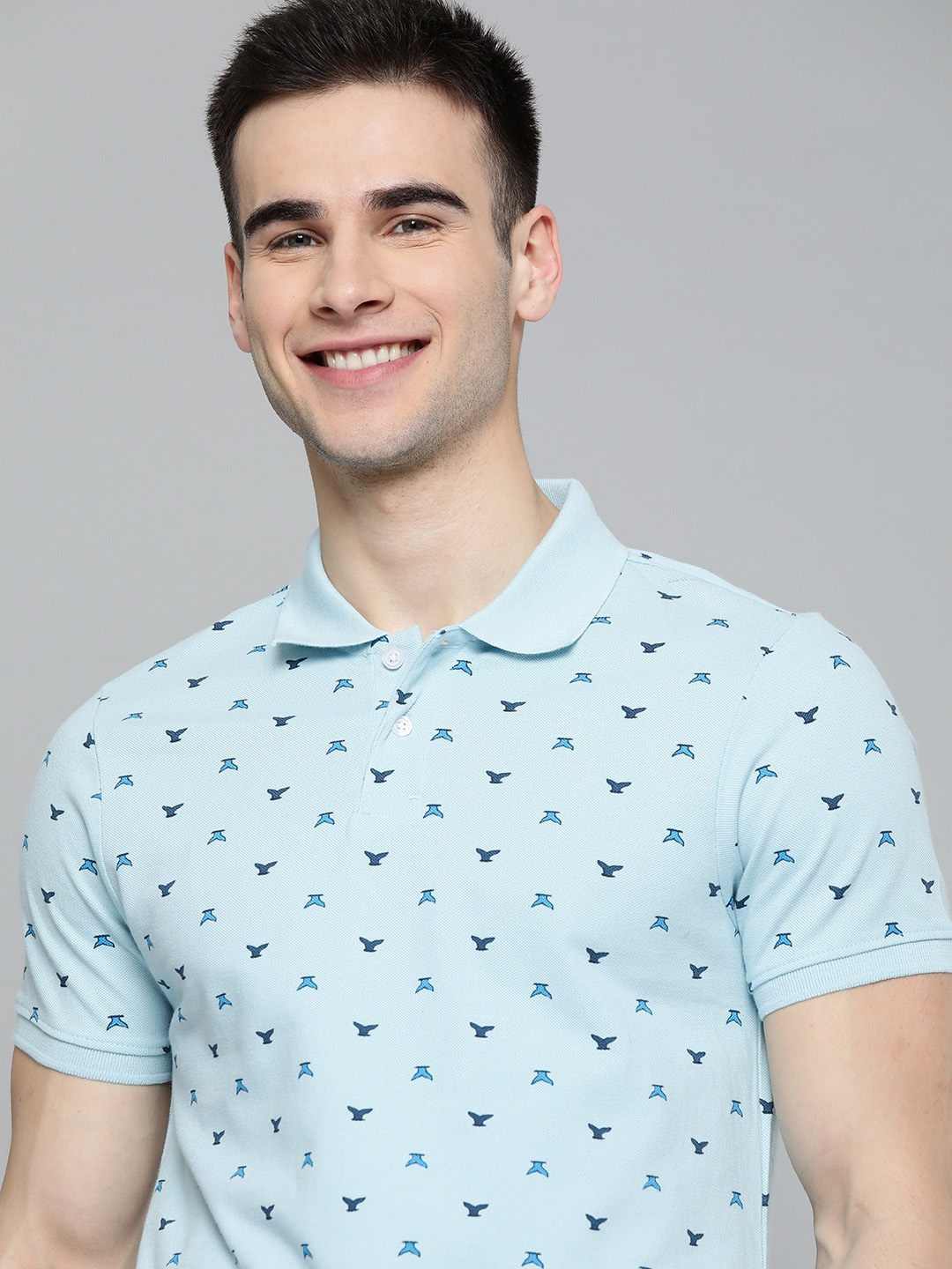 Buy Mast And Harbour Men Blue Printed Cotton Polo Collar T Shirt