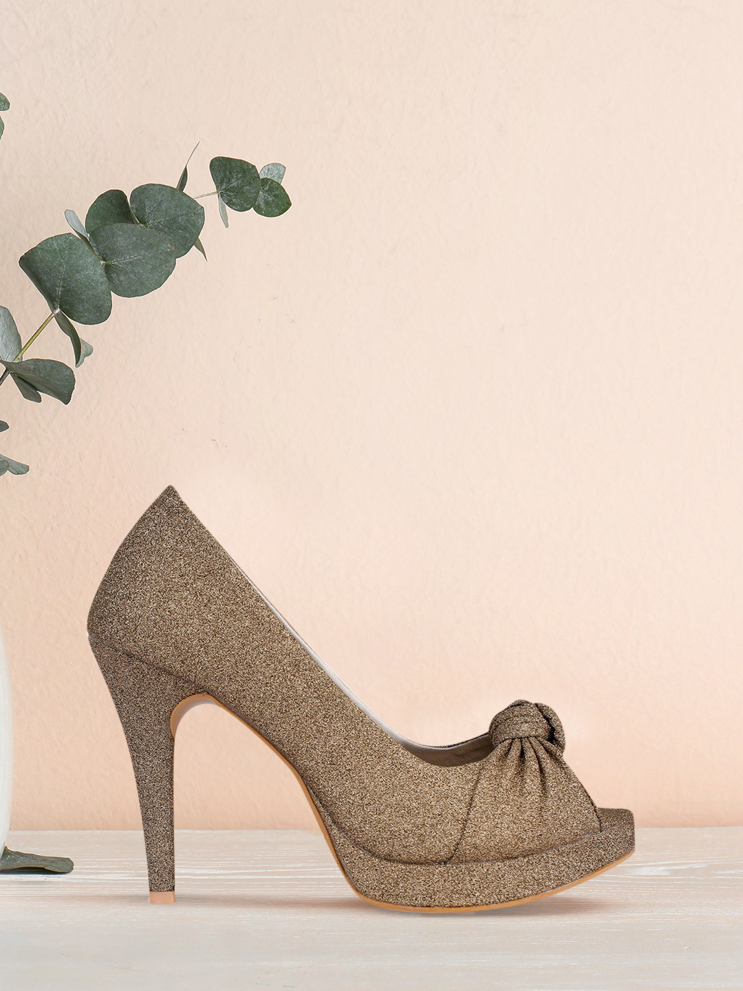 Buy VALIOSAA Women Copper Toned Solid Peep Toes - Heels for Women ...