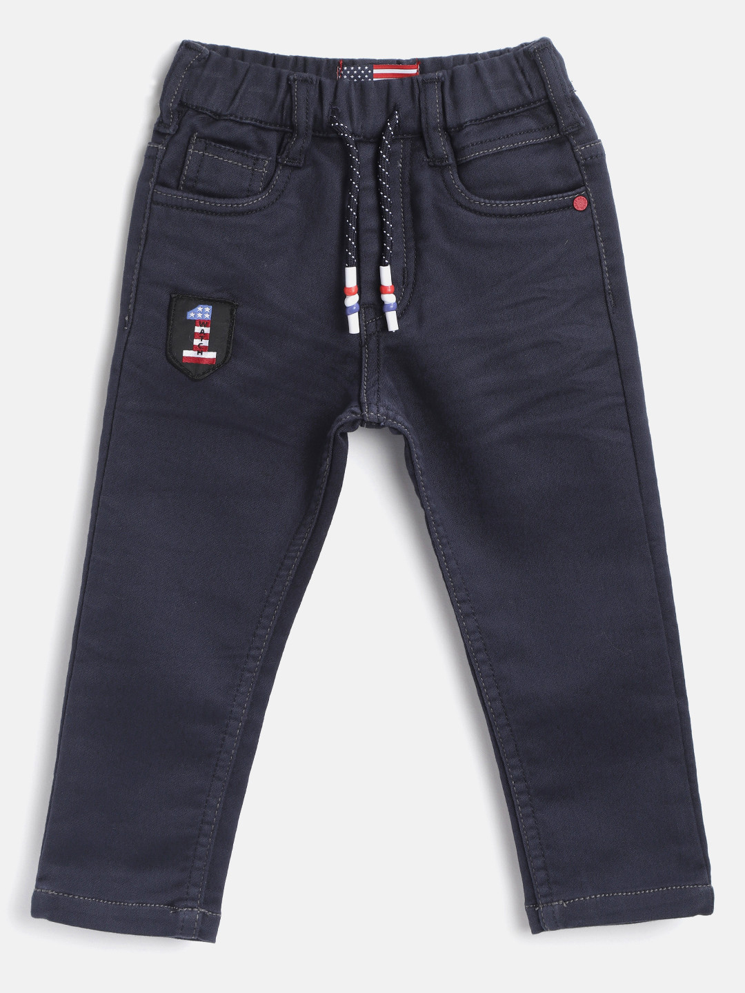 Buy RUFF Boys Navy Blue Slim Fit Mid Rise Clean Look Applique Detail ...