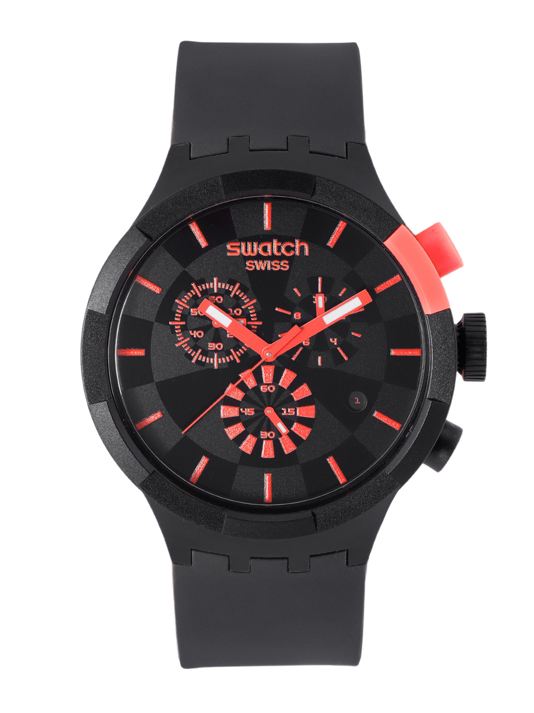 Buy Swatch Unisex Black Swiss Water Resistant Chronograph Watch ...
