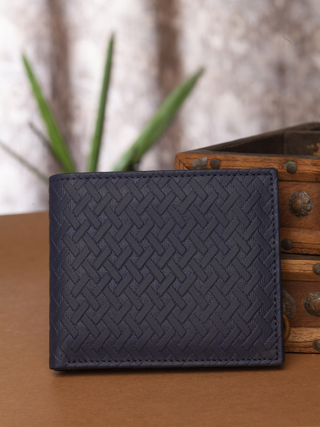 Buy HIGHLANDER Men Navy Blue Basketweave Textured Two Fold Wallet ...