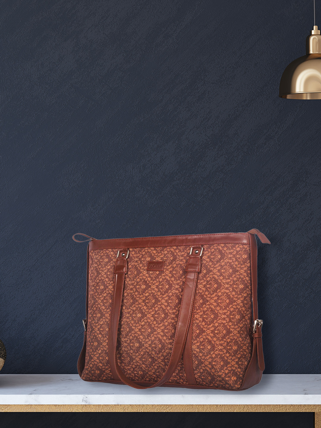 Buy ZOUK Brown & Beige Self Design Vegan Leather Sustainable Shoulder ...