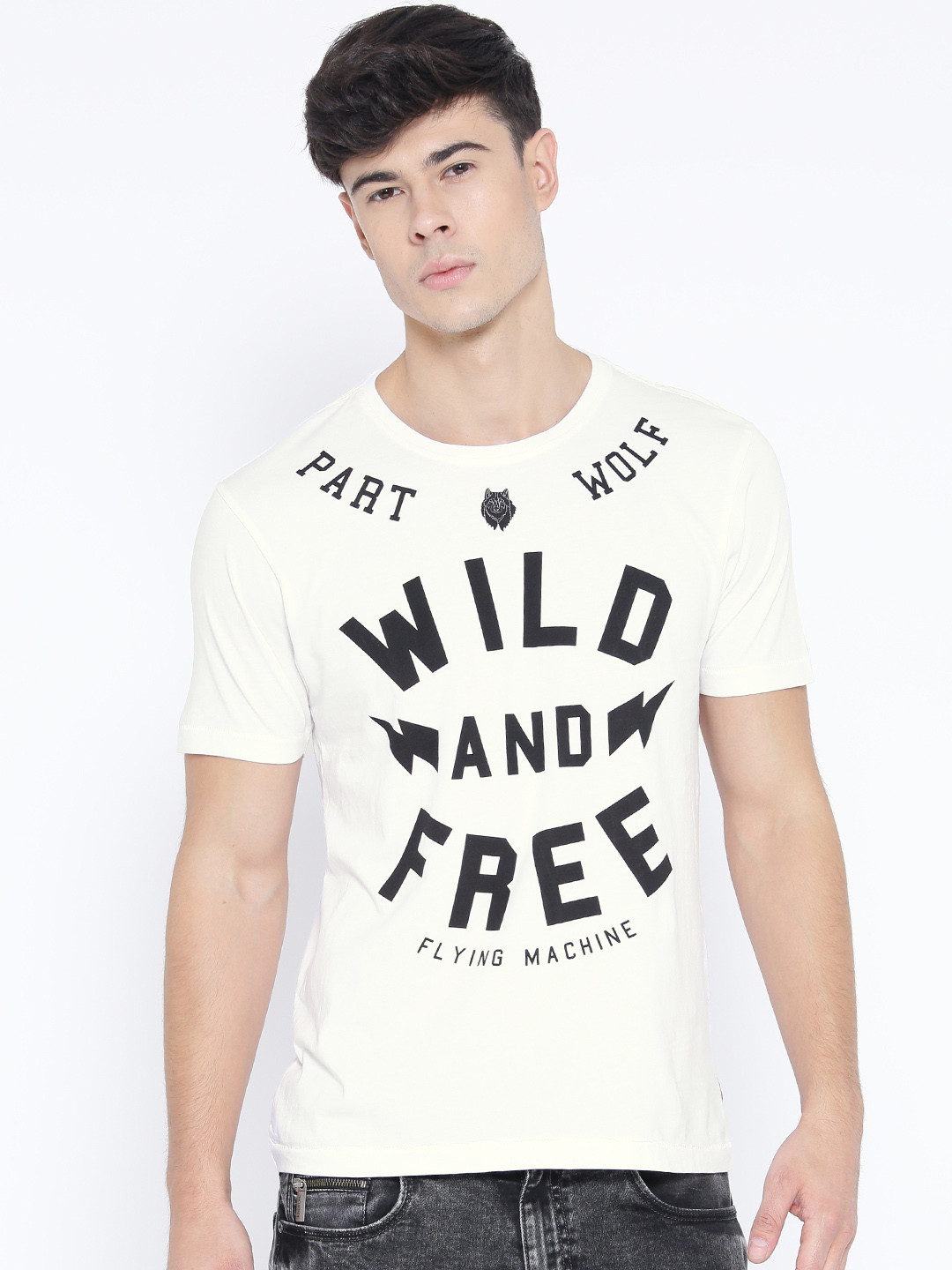 Buy Flying Machine White Printed Pure Cotton T Shirt - Tshirts for Men ...