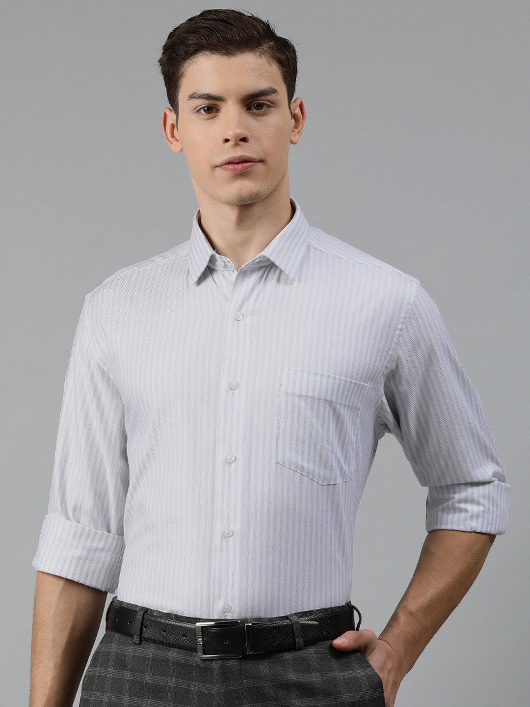 Buy Arrow Men White & Grey Regular Fit Striped Formal Shirt - Shirts ...