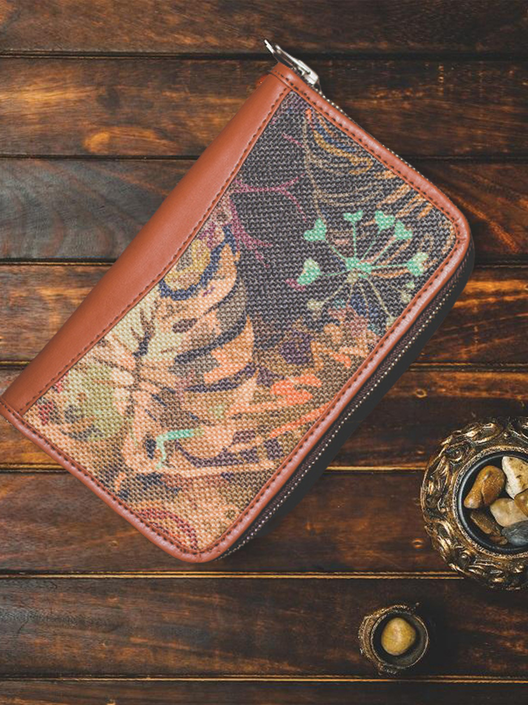 Buy ZOUK Women Brown Printed Vegan Leather Zip Around Sustainable ...