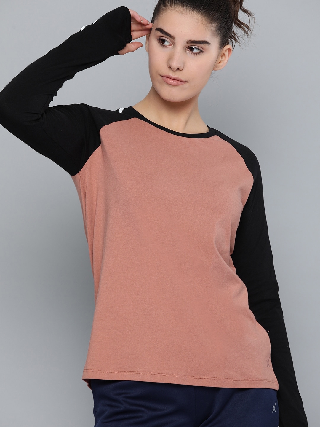 Buy Hrx By Hrithik Roshan Women Pink Solid Pure Cotton Round Neck T