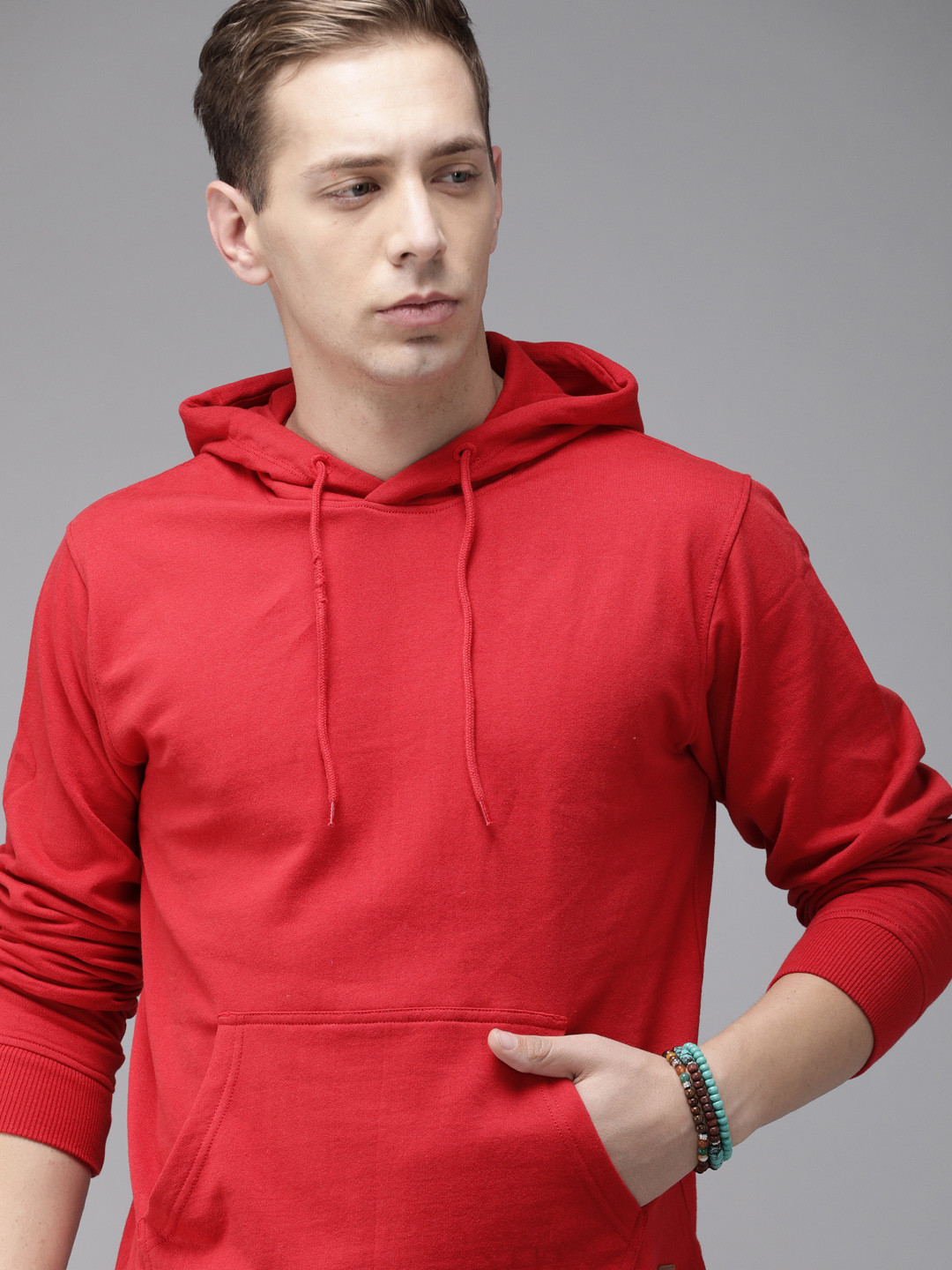 Buy Roadster Men Red Solid Hooded Pullover Sweatshirt - Sweatshirts for ...