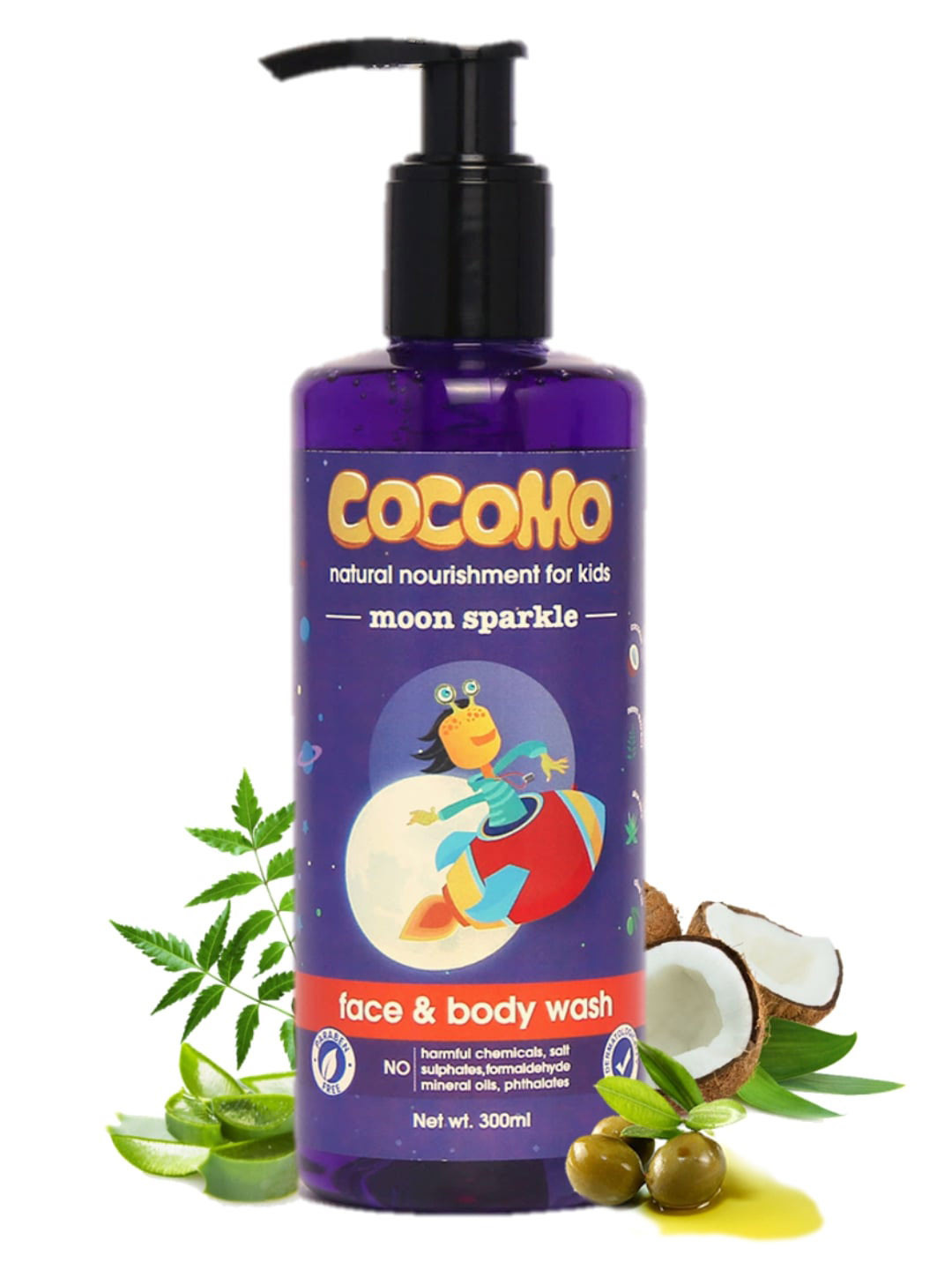 Buy COCOMO Kids Sustainable Natural Face & Body Wash Moon Sparkle 300ml ...