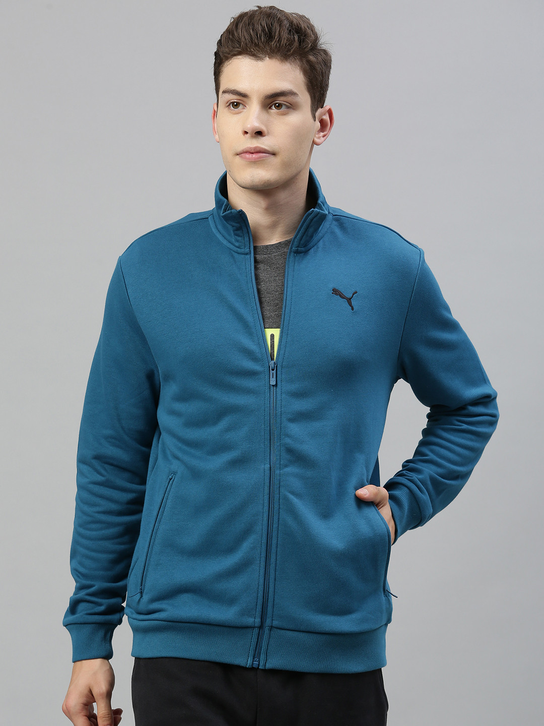 Buy Puma Men Blue Solid ZIPPERED SWEAT Sporty Track Jacket - Jackets ...