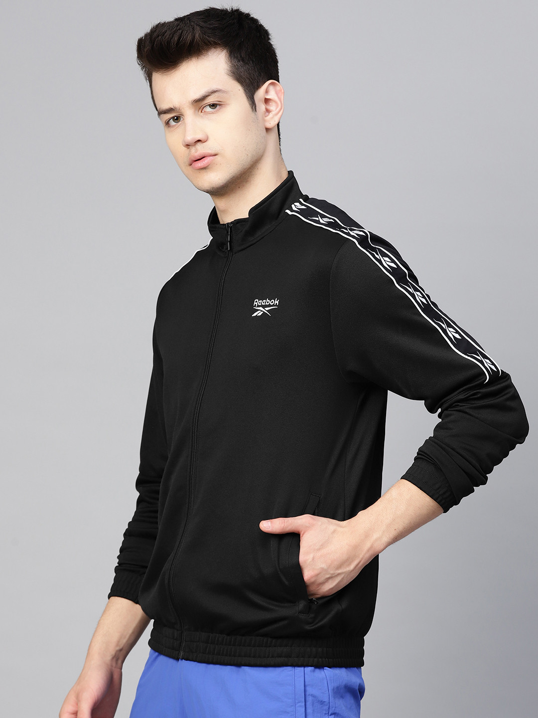Buy Reebok Classic Men Black Solid Vector Tape Track Jacket - Jackets ...