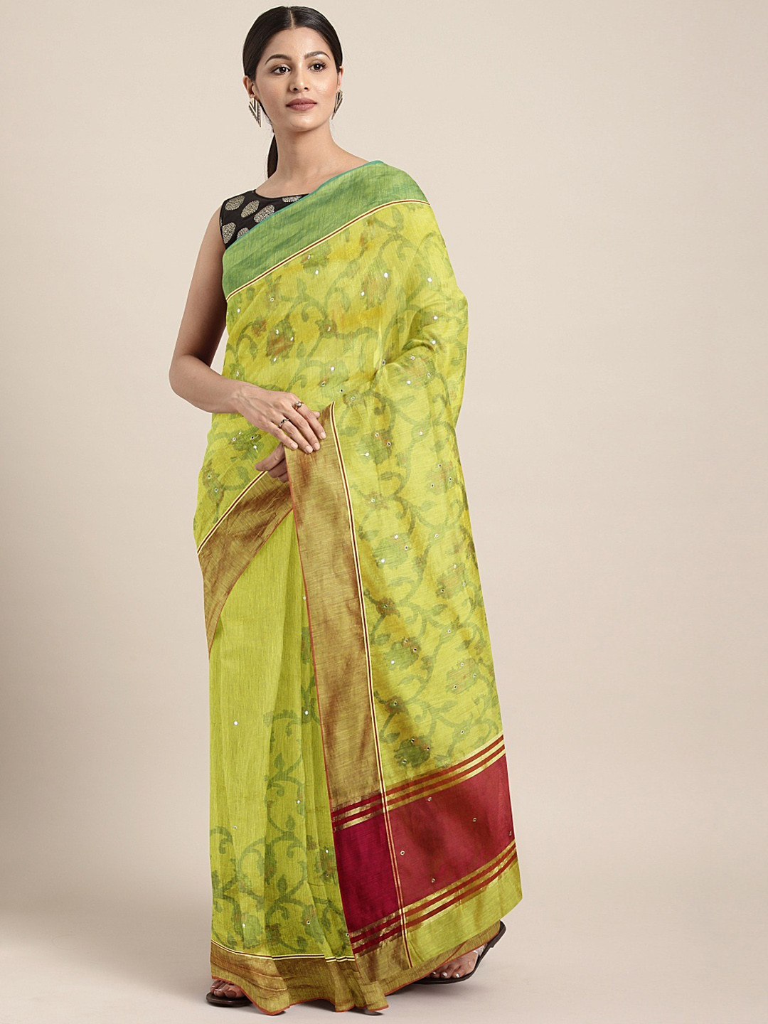 Buy Neerus Green Printed Silk Cotton Saree - Sarees for Women 12652748 ...
