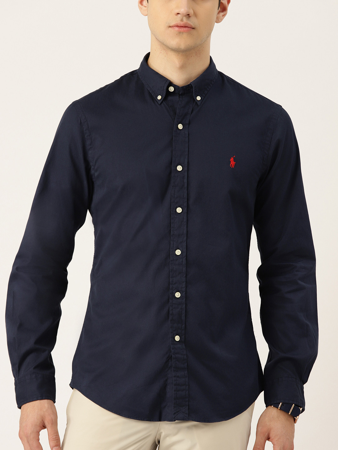 Buy Polo Ralph Lauren Men Navy Blue Slim Fit Solid Casual Shirt ...