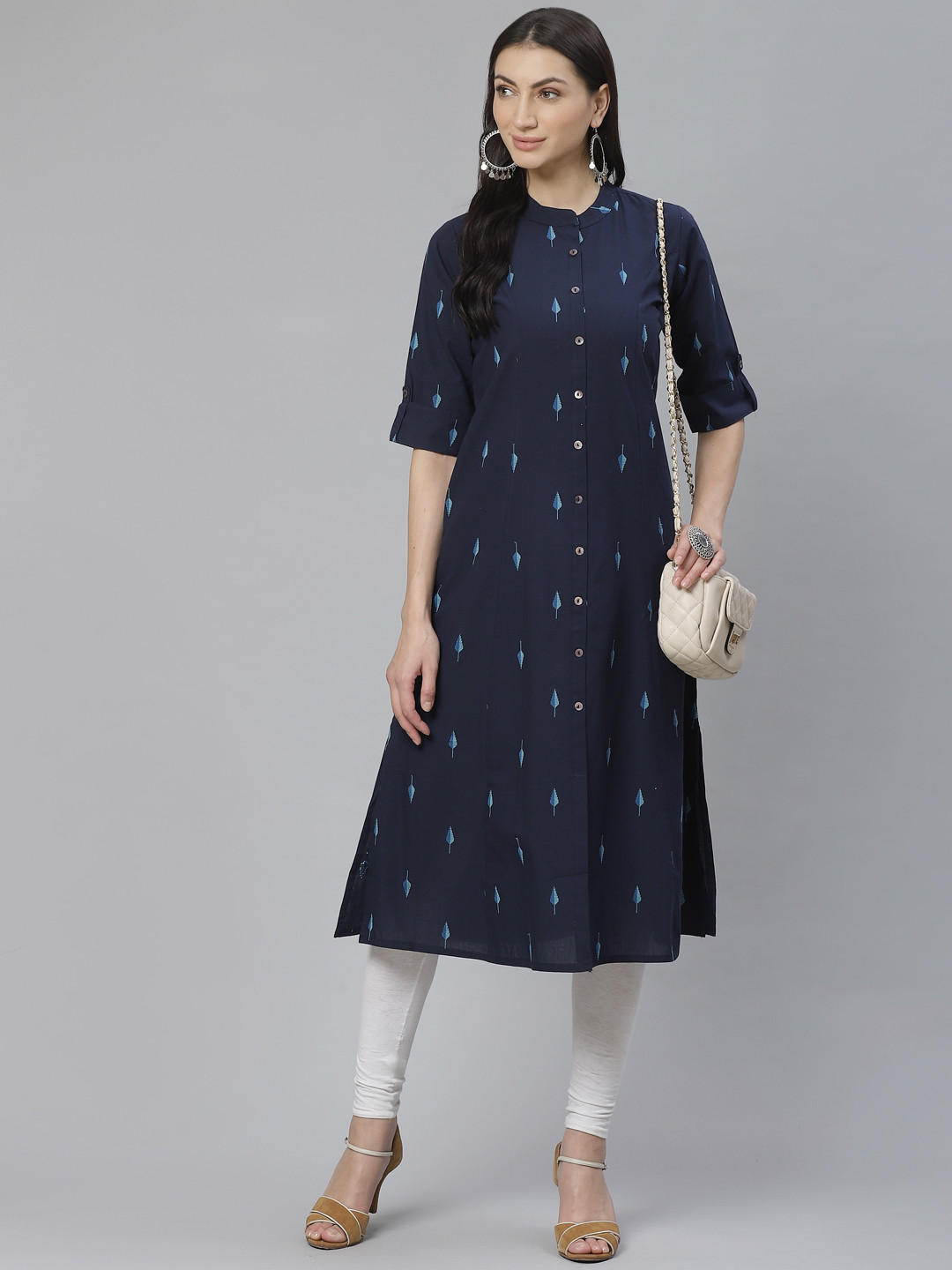 Buy Cayman Women Navy Blue Woven Design A Line Kurta - Kurtas for Women ...