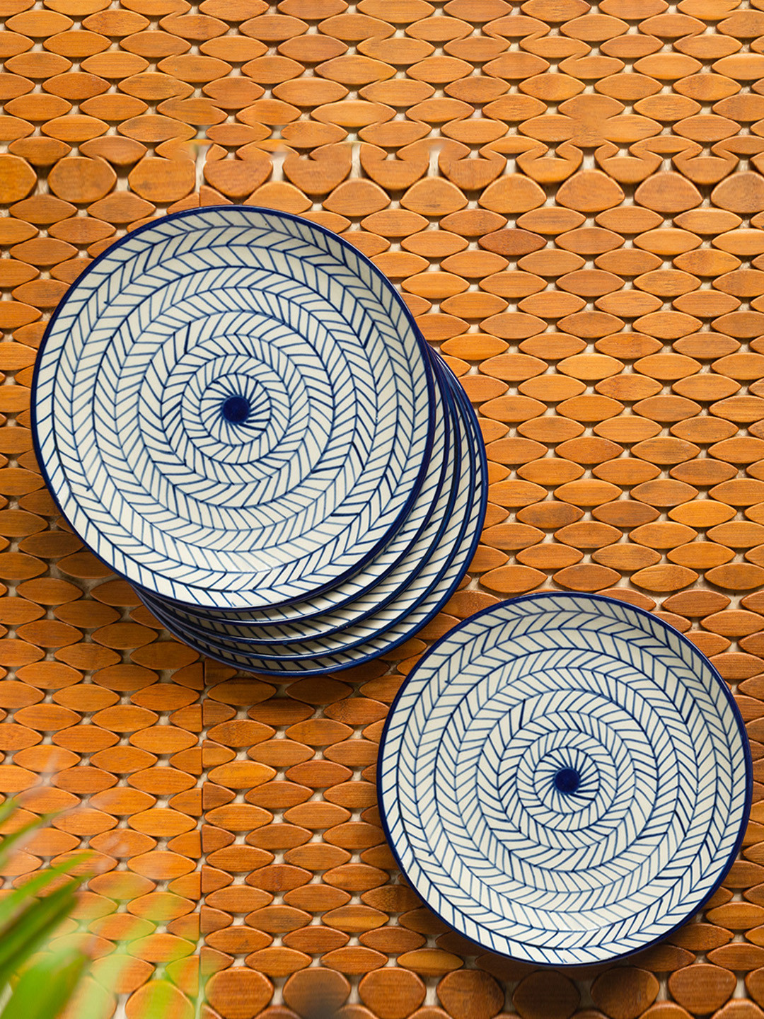 Buy ExclusiveLane Set Of 6 Indigo Chevron Hand Painted Ceramic Dinner ...