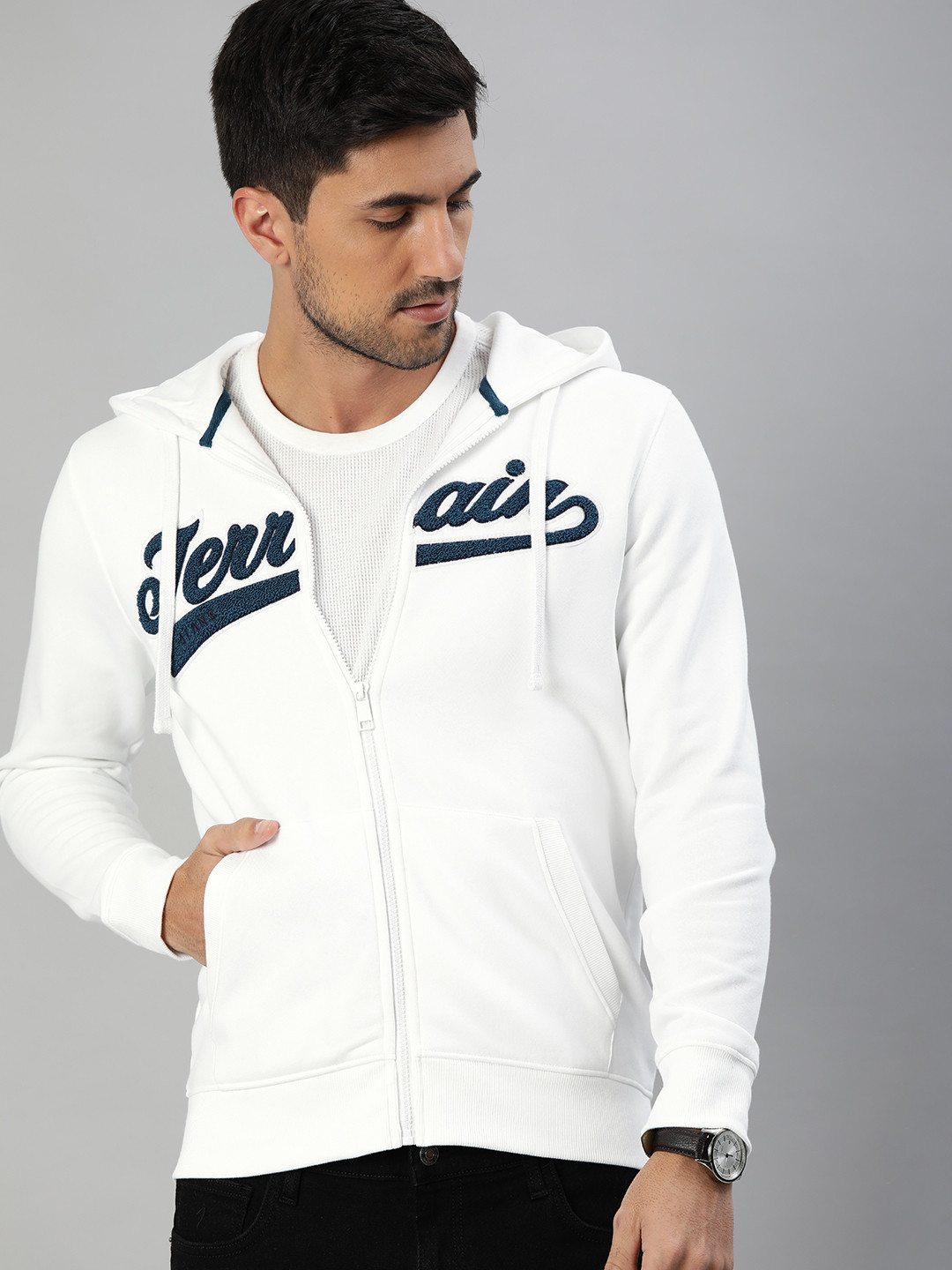 Buy Indian Terrain Men White Printed Hooded Sweatshirt - Sweatshirts ...