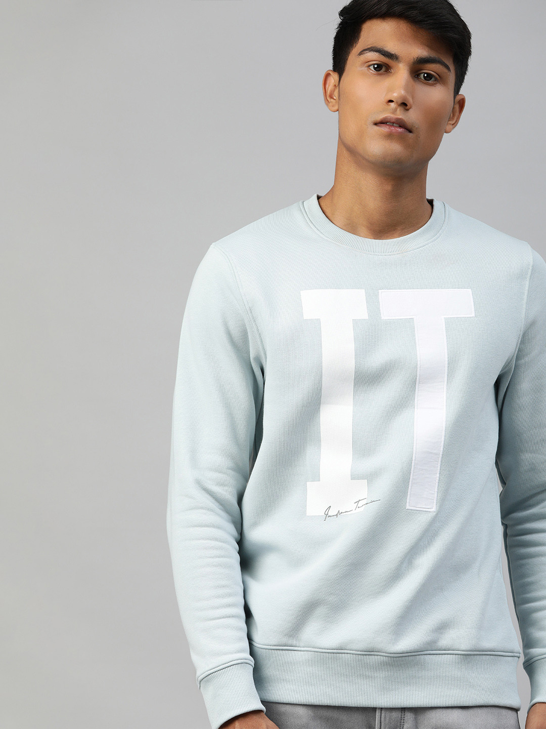 Buy Indian Terrain Men Blue Printed Pullover Sweatshirt - Sweatshirts ...