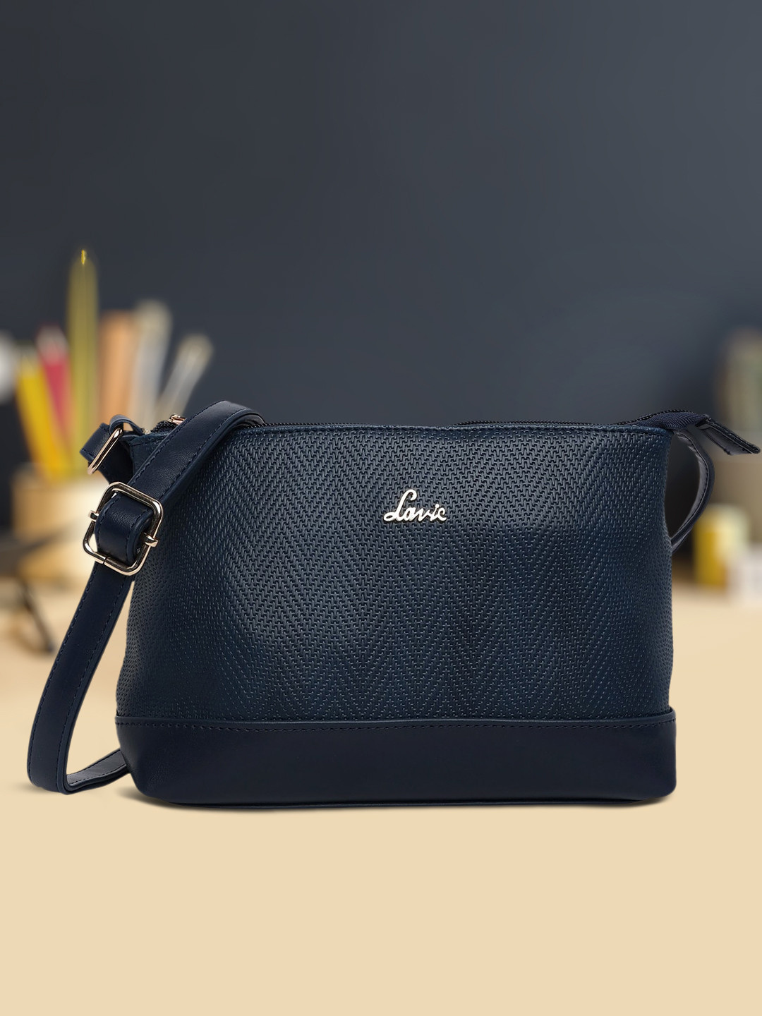 Buy Lavie Jana Women Navy Blue Textured Sling Bag - Handbags for Women ...