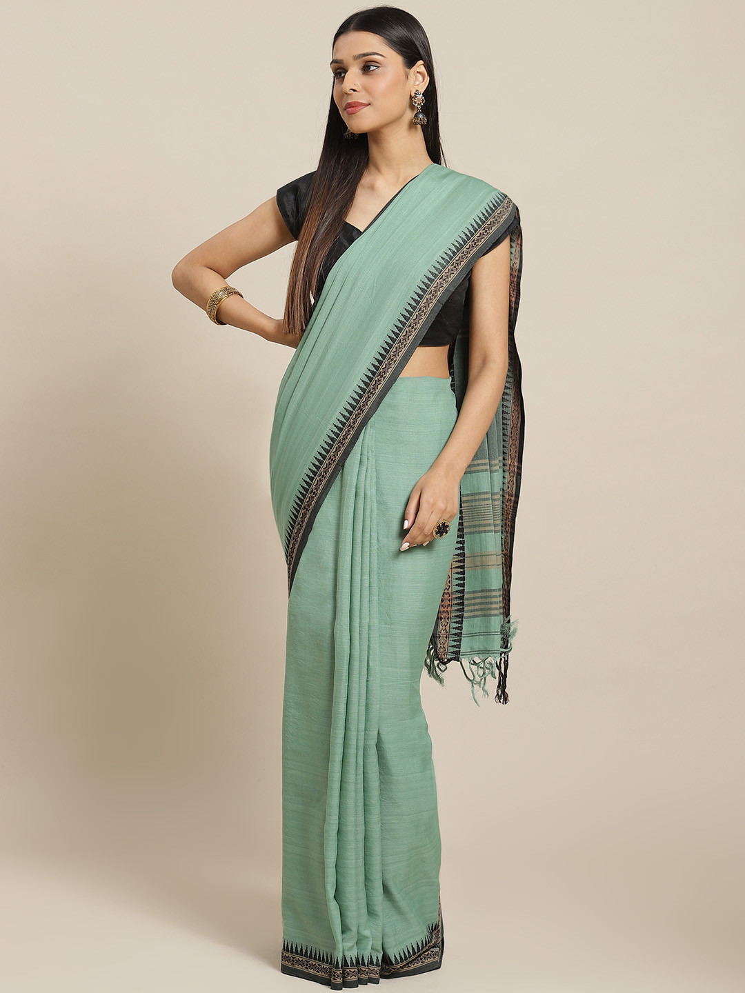Buy Biswa Bangla Green Pure Cotton Solid Saree - Sarees for Women ...