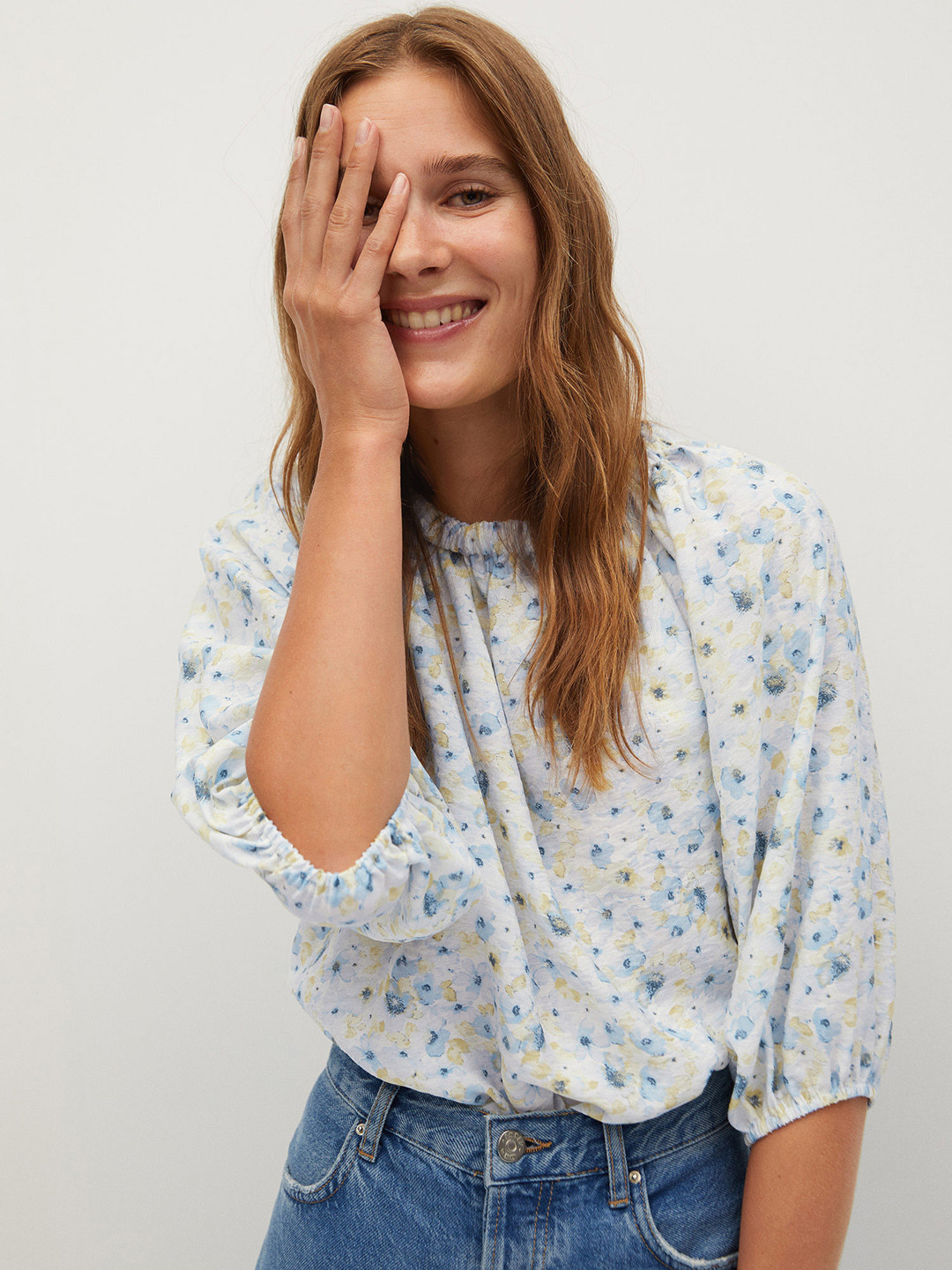 Buy MANGO Women White & Blue Floral Print Top - Tops for Women 12676360 ...