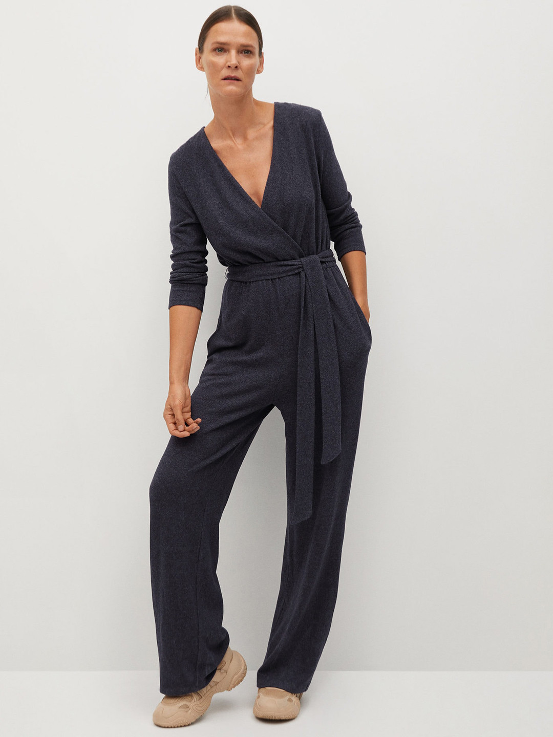 Buy MANGO Women Navy Blue Solid Wrap Jumpsuit - Jumpsuit for Women ...