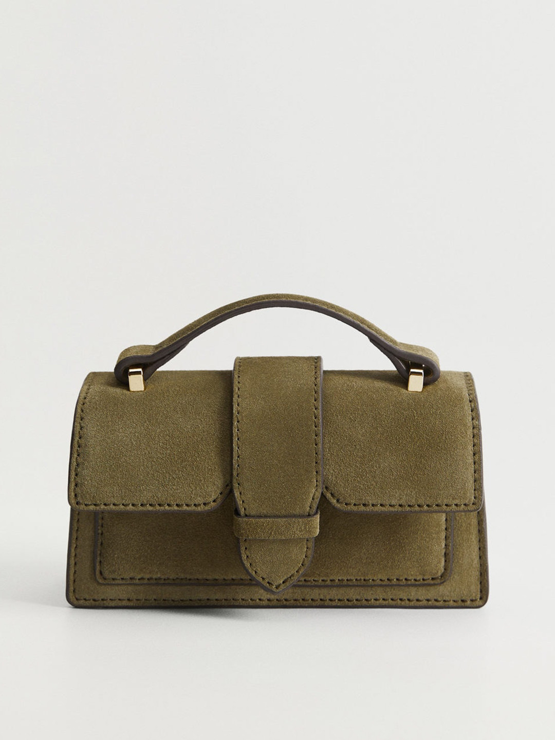 Buy MANGO Olive Green Solid Leather Small Satchel - Handbags for Women ...