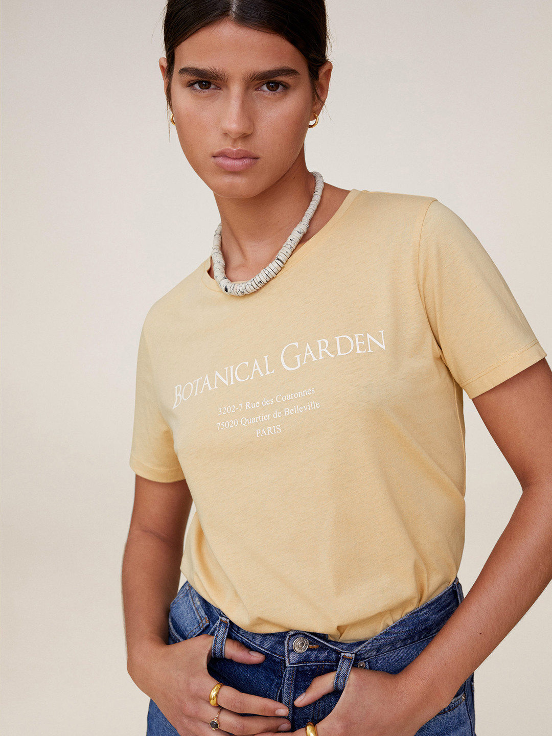 Buy MANGO Women Beige Organic Cotton Printed Round Neck Organic Cotton ...