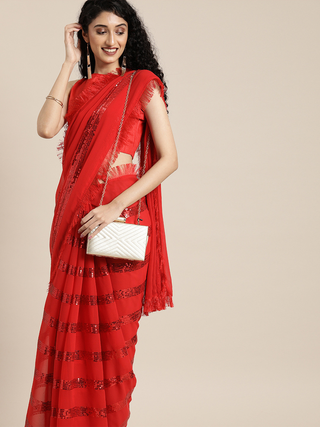 Buy SHAVYA Red Embellished Pure Georgette Saree - Sarees for Women ...