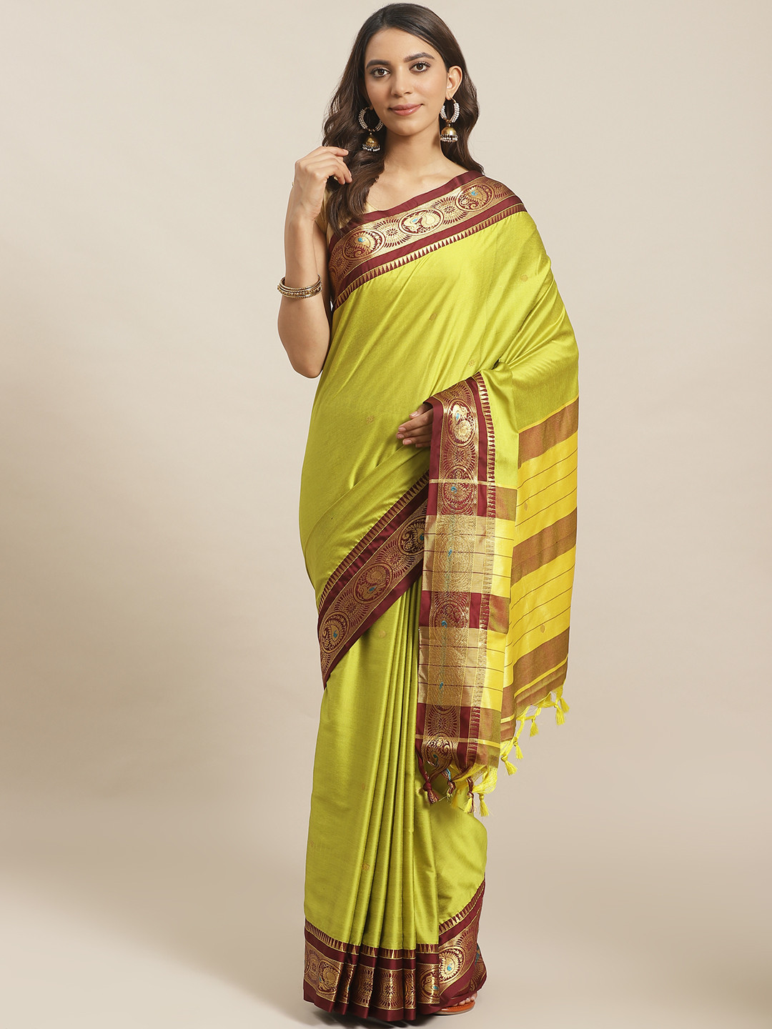 Buy KALINI Lime Green Solid Saree - Sarees for Women 12679796 | Myntra