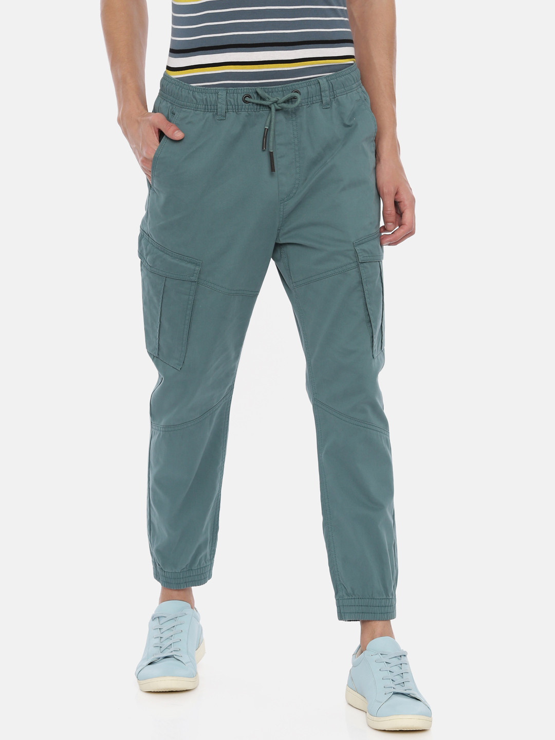 Buy Breakbounce Men Green Slim Fit Solid Cargos - Trousers for Men ...