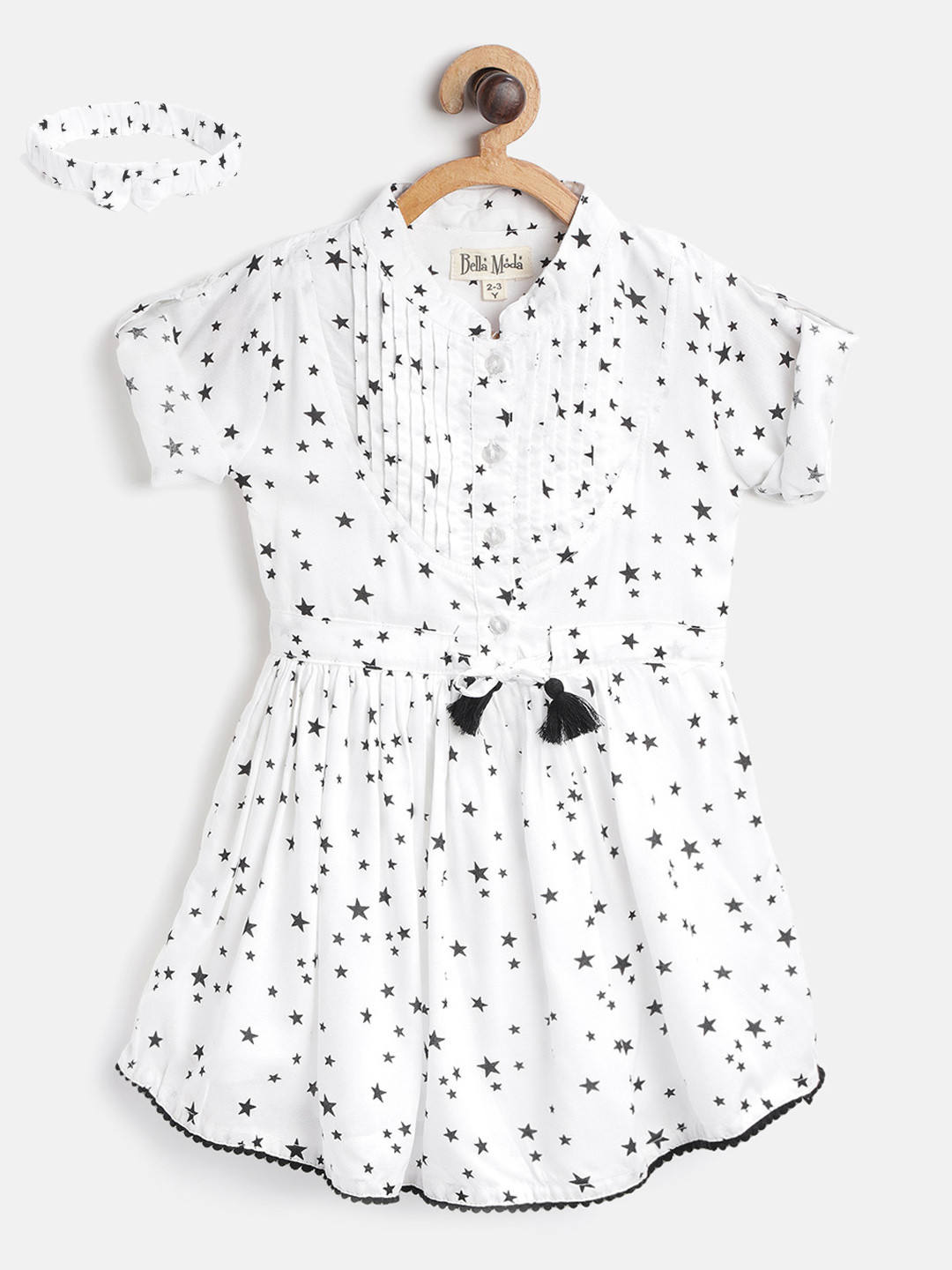 Buy Bella Moda Girls White & Black Star Print A Line Dress With ...
