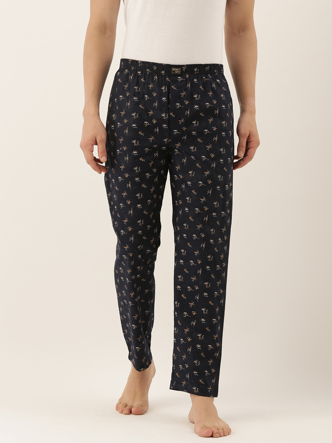 Buy Urban Dog Men Navy Blue & White Geometric Printed Lounge Pants ...