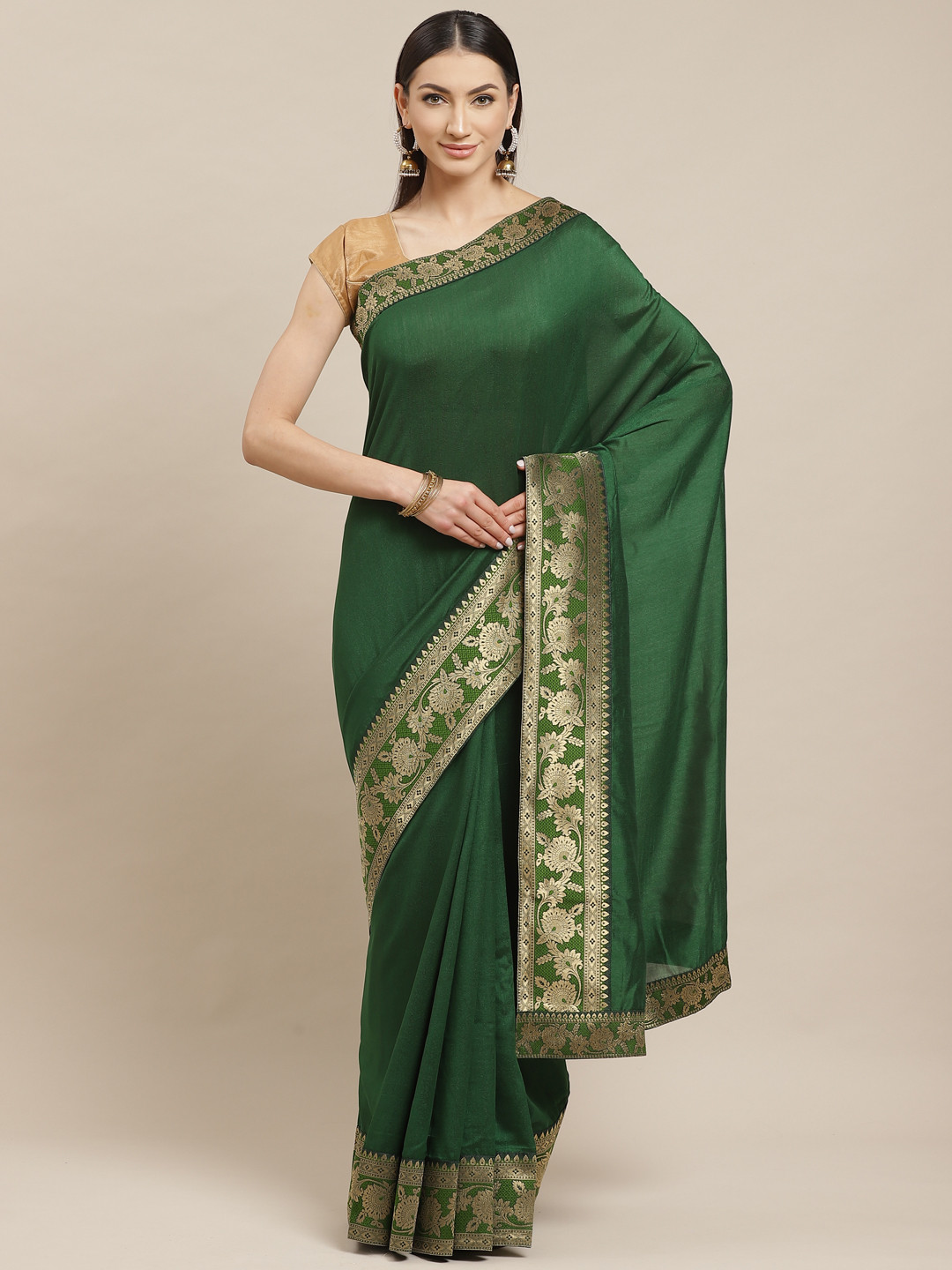 Buy Mitera Green Solid Saree - Sarees for Women 12700588 | Myntra