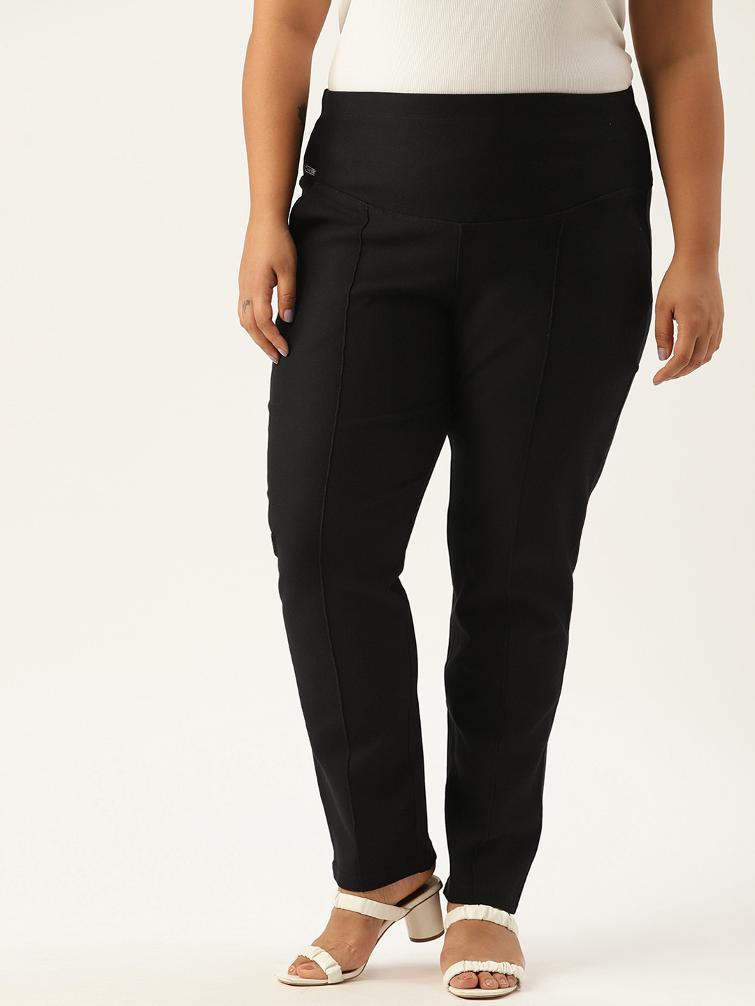 Buy Amydus Women Plus Size Black Regular Fit Solid Regular Trousers ...
