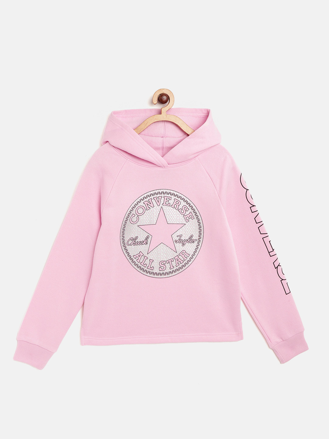 Buy Converse Girls Pink & Silver Brand Logo Print Hooded Sweatshirt ...