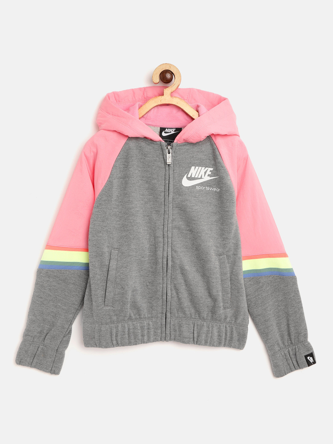 Buy Nike Girls Grey Melange & Pink Heritage Hooded Sweatshirt ...