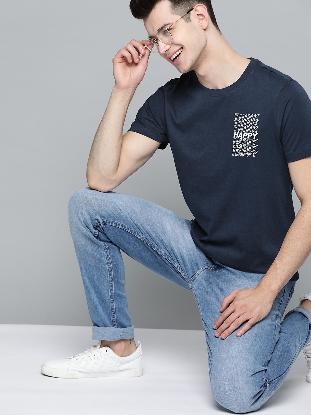 Buy Mast & Harbour Men Navy Blue Solid T Shirt - Tshirts for Men ...