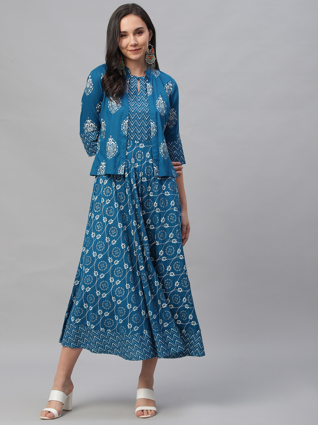 Buy Libas Women Blue Printed Fit And Flare Dress - Ethnic Dresses for ...