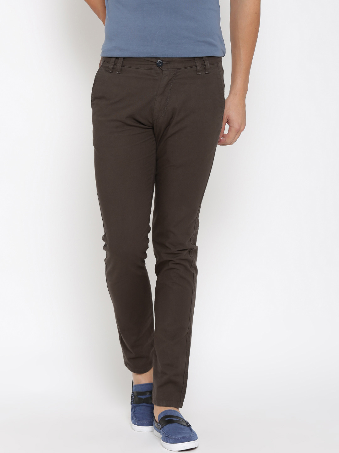 Buy Mast & Harbour Brown Skinny Differential Length Chino Trousers ...