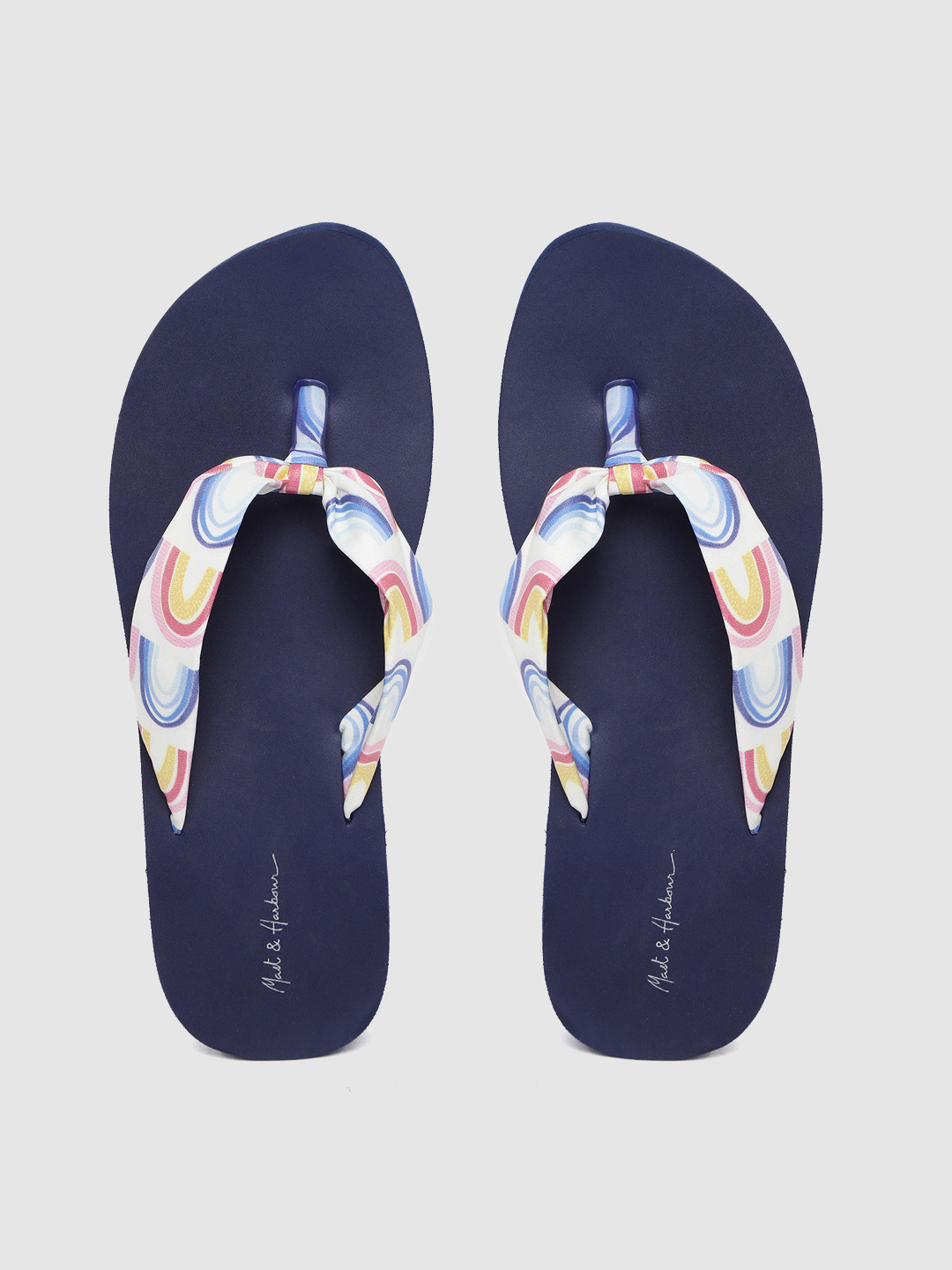 Buy Mast & Harbour Women White & Blue Rainbow Print Thong Flip Flops ...
