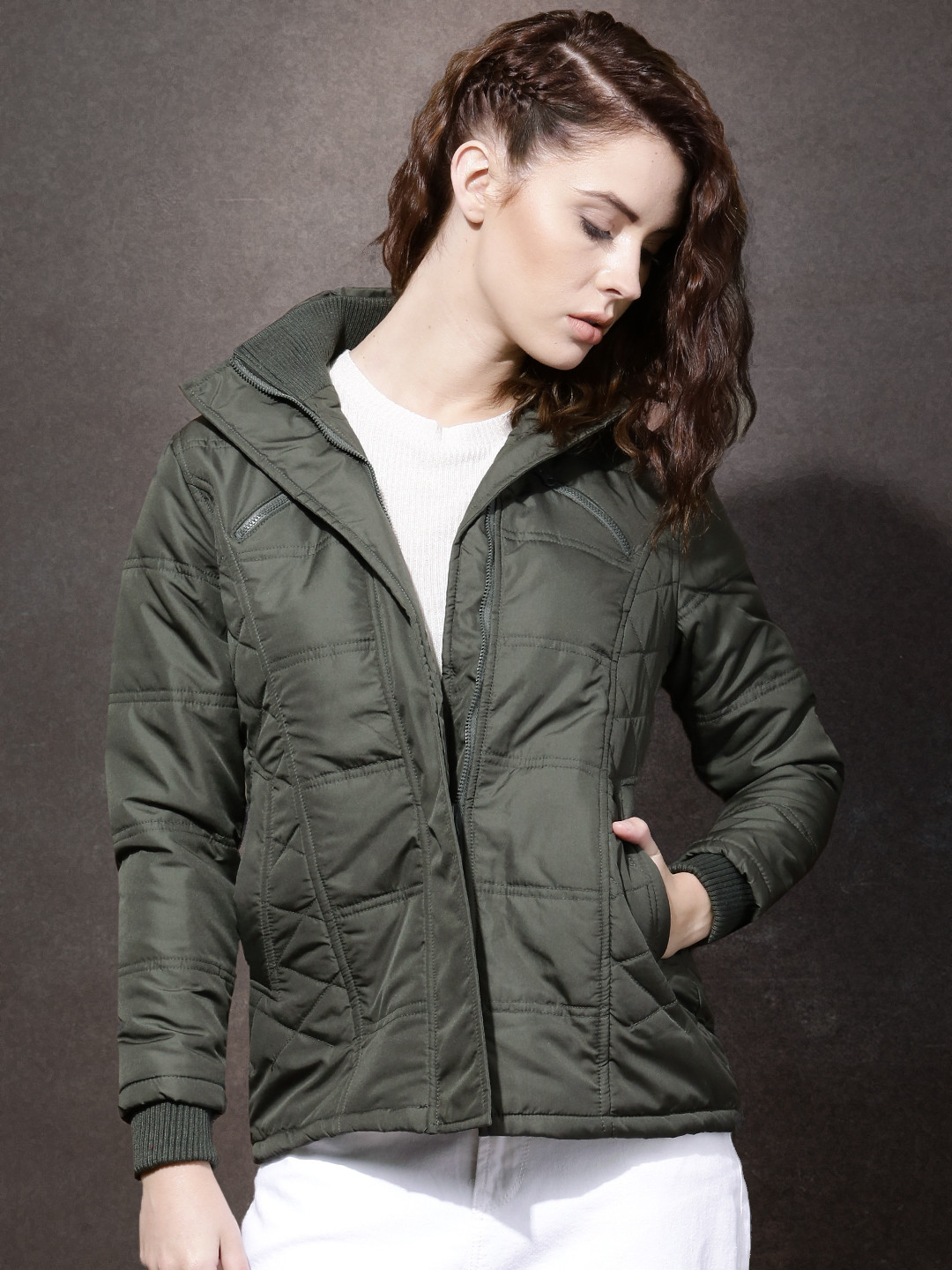 Buy Roadster Olive Green Padded Jacket - Jackets for Women 1275324 | Myntra