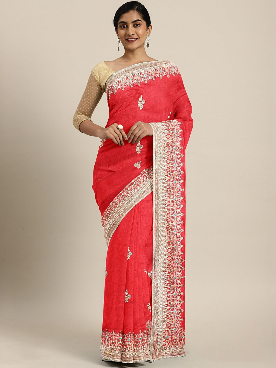 Buy Neerus Red Printed Art Silk Saree - Sarees for Women 12754446 | Myntra