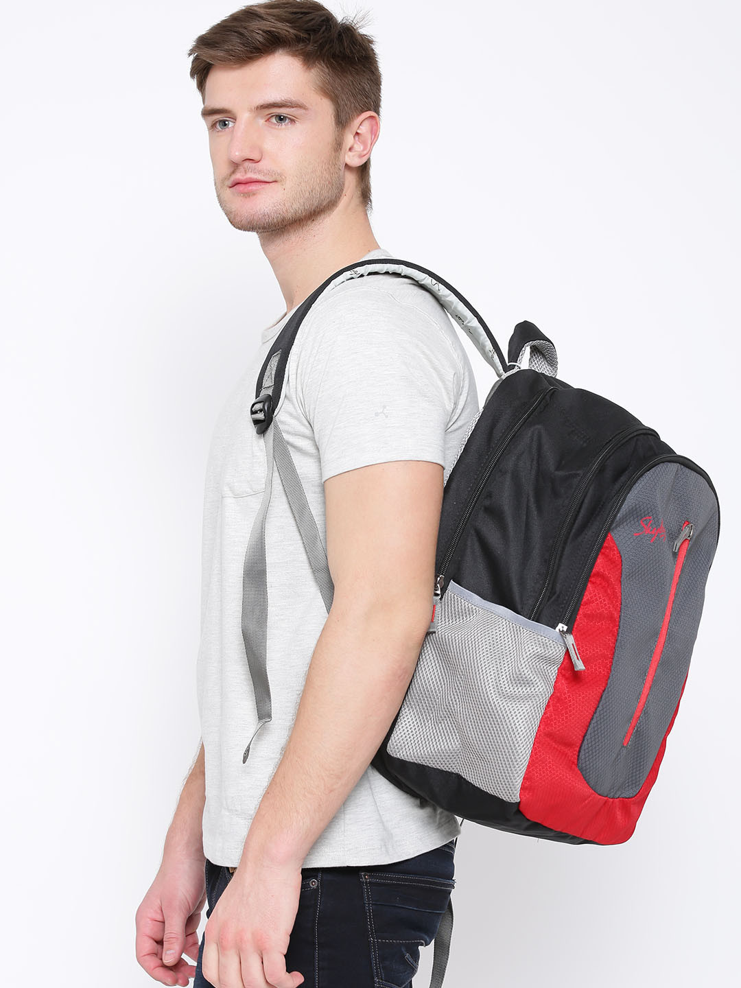 Buy Skybags Unisex Grey & Red Textured Backpack - Backpacks for Unisex ...
