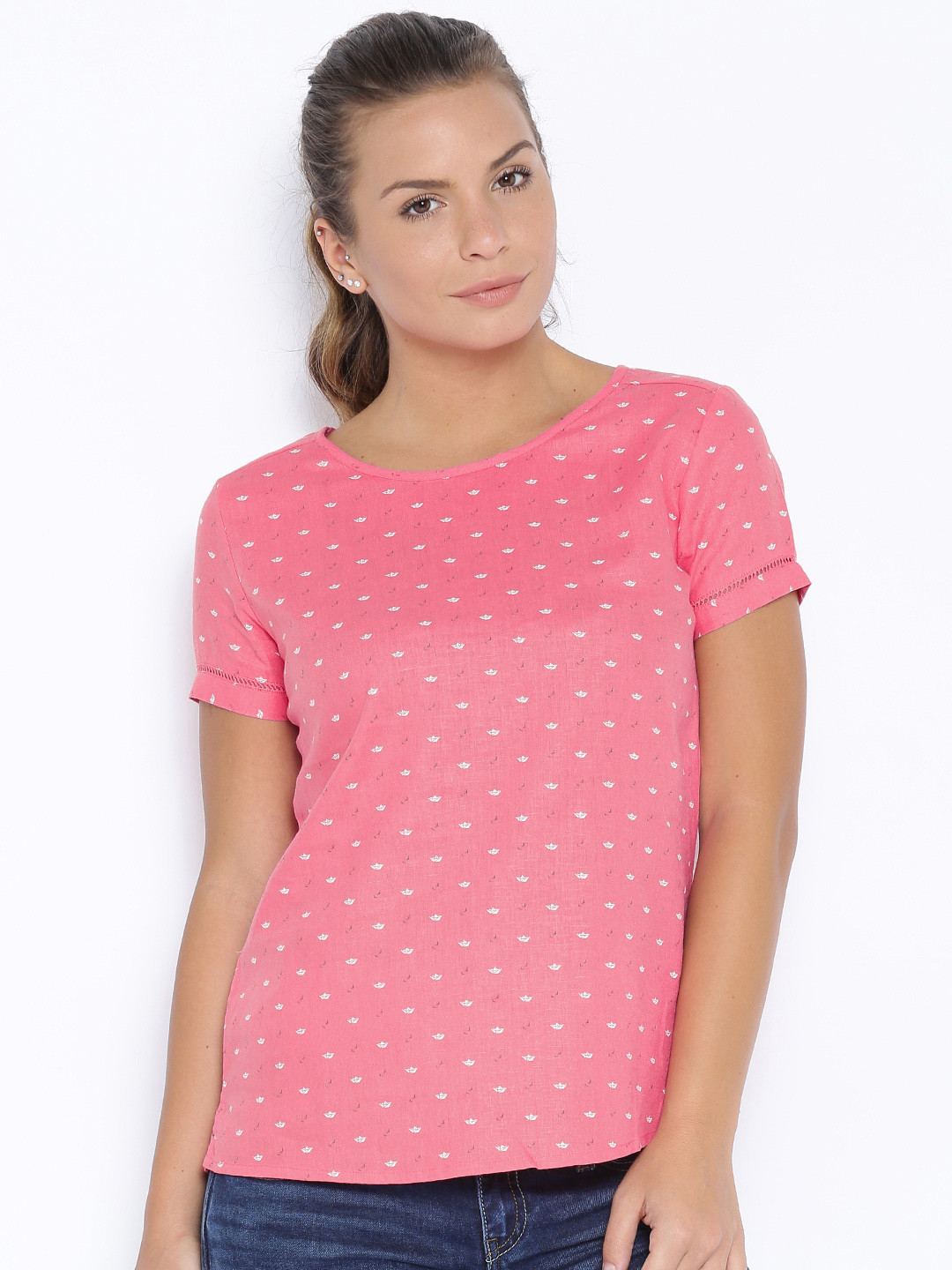 Buy Arrow Woman Pink Printed Linen Top - Tops for Women 1277911 | Myntra