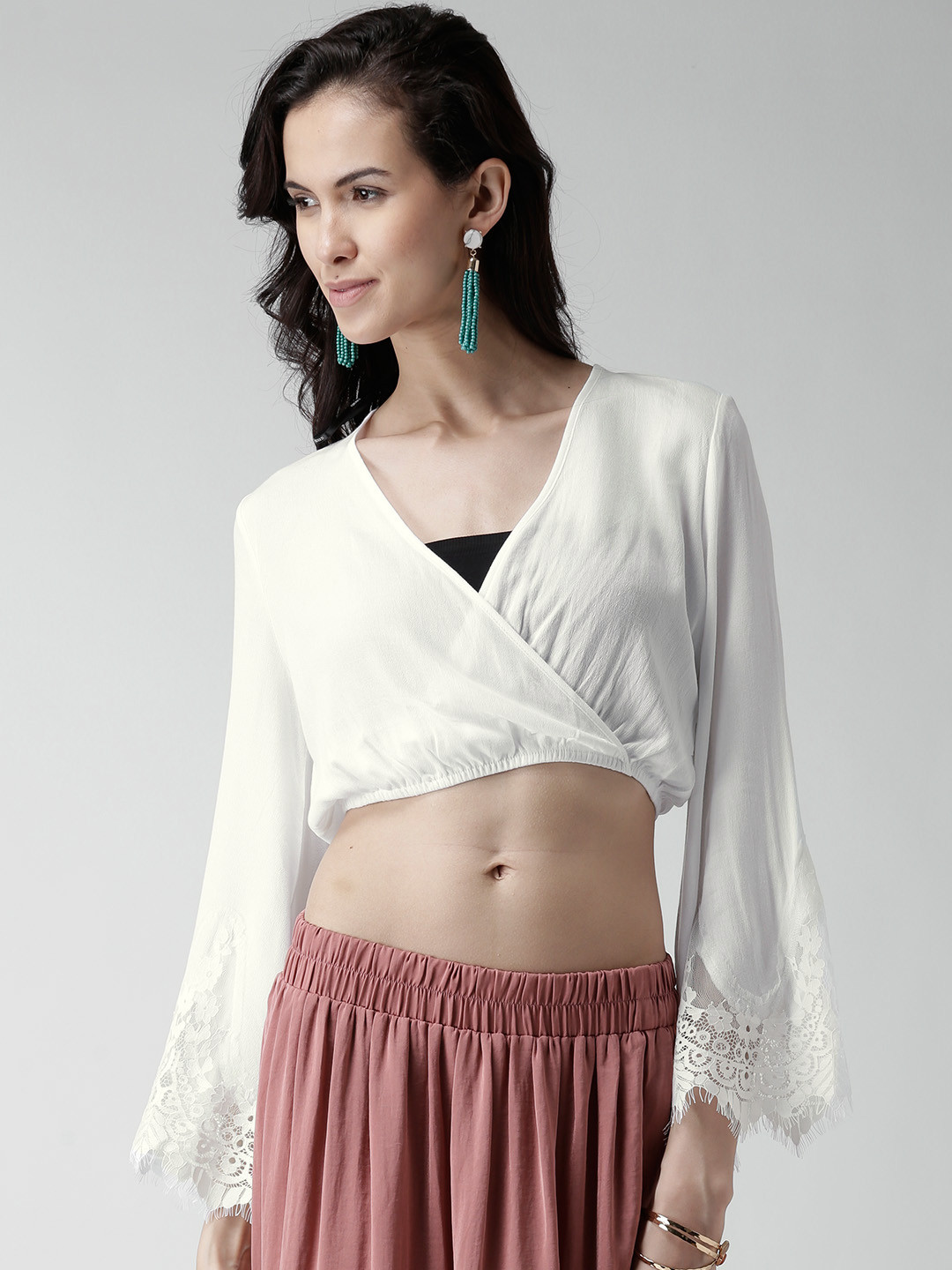 Buy FOREVER 21 White Crossover Front Crop Top - Tops for Women 1278743 ...