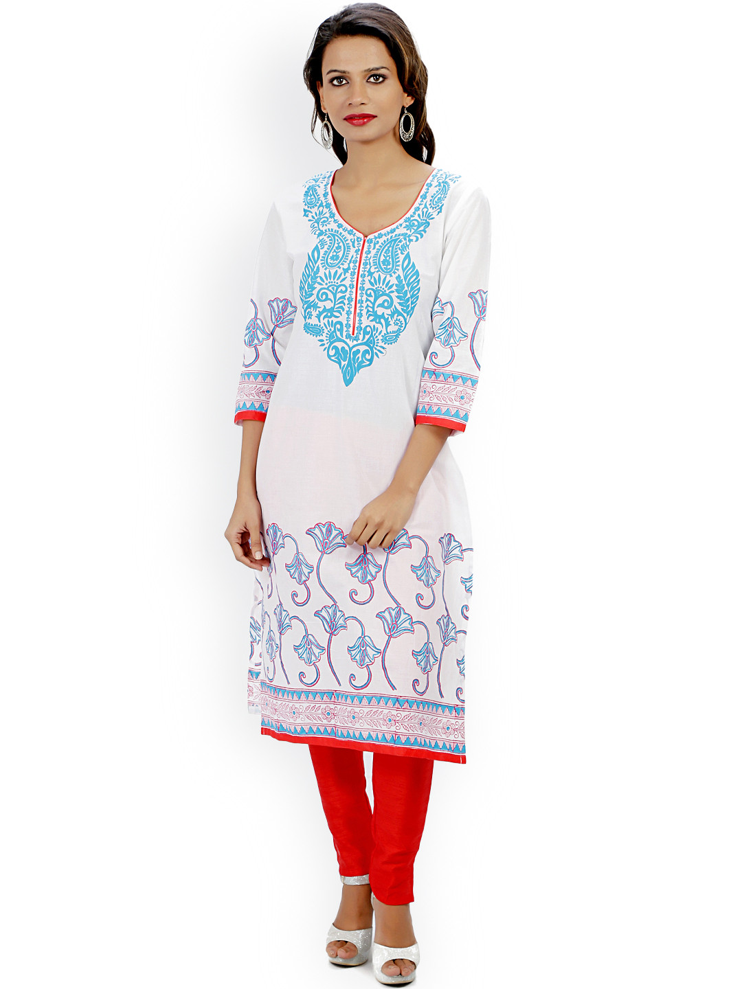 Buy Aaika White Floral Print Anarkali Kurta - Kurtas for Women 1279762 ...