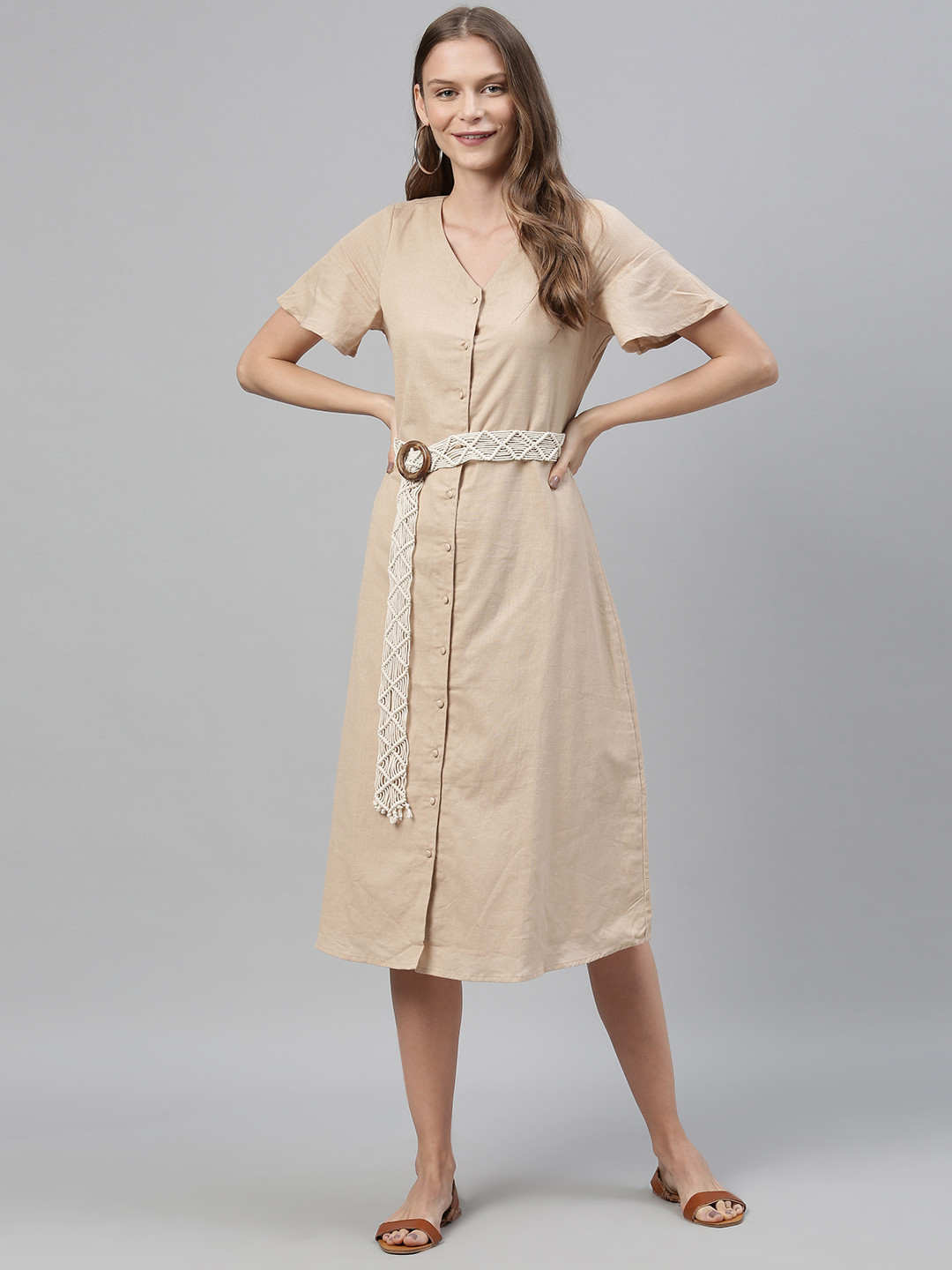 Buy Vero Moda Women Beige Solid A Line Dress - Dresses for Women ...