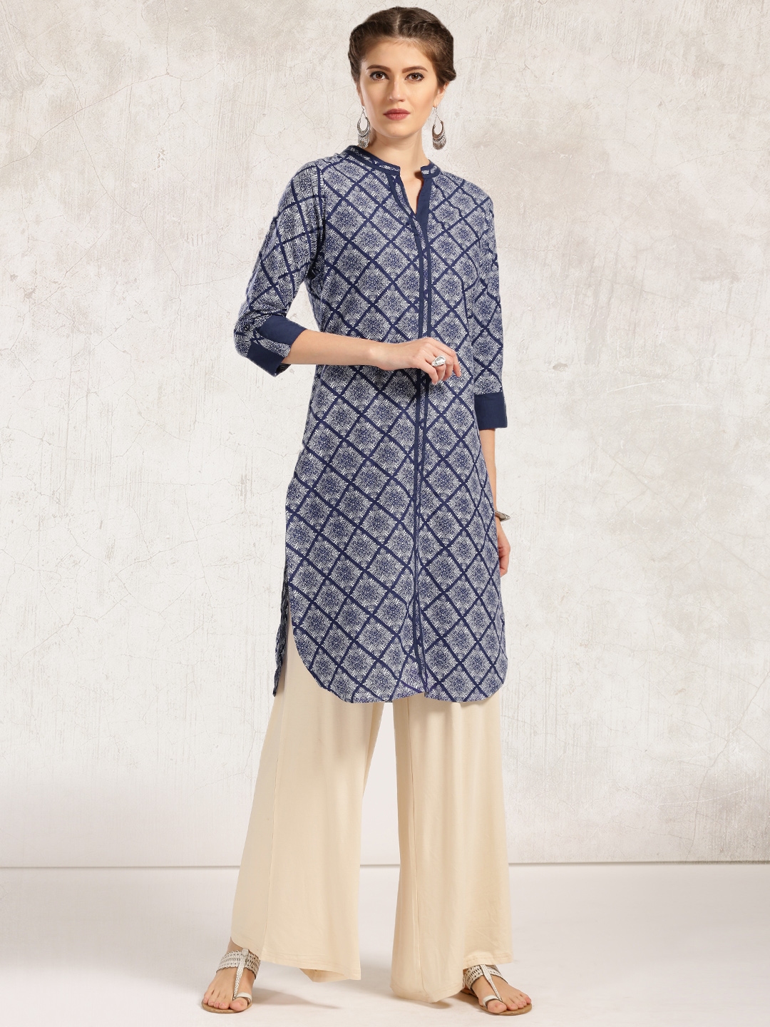 Buy Anouk Women Navy Printed Straight Kurta Kurtas For Women 1280457