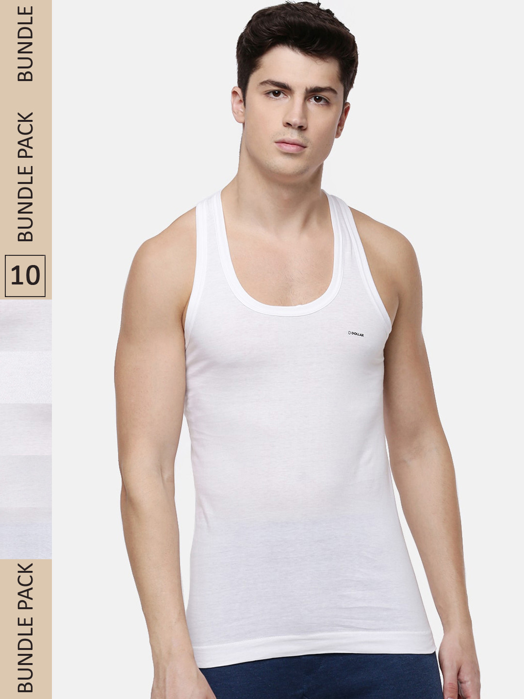 Buy Dollar Men Pack Of 10 White Solid Innerwear Vests MLHVE 01 PO10 ...