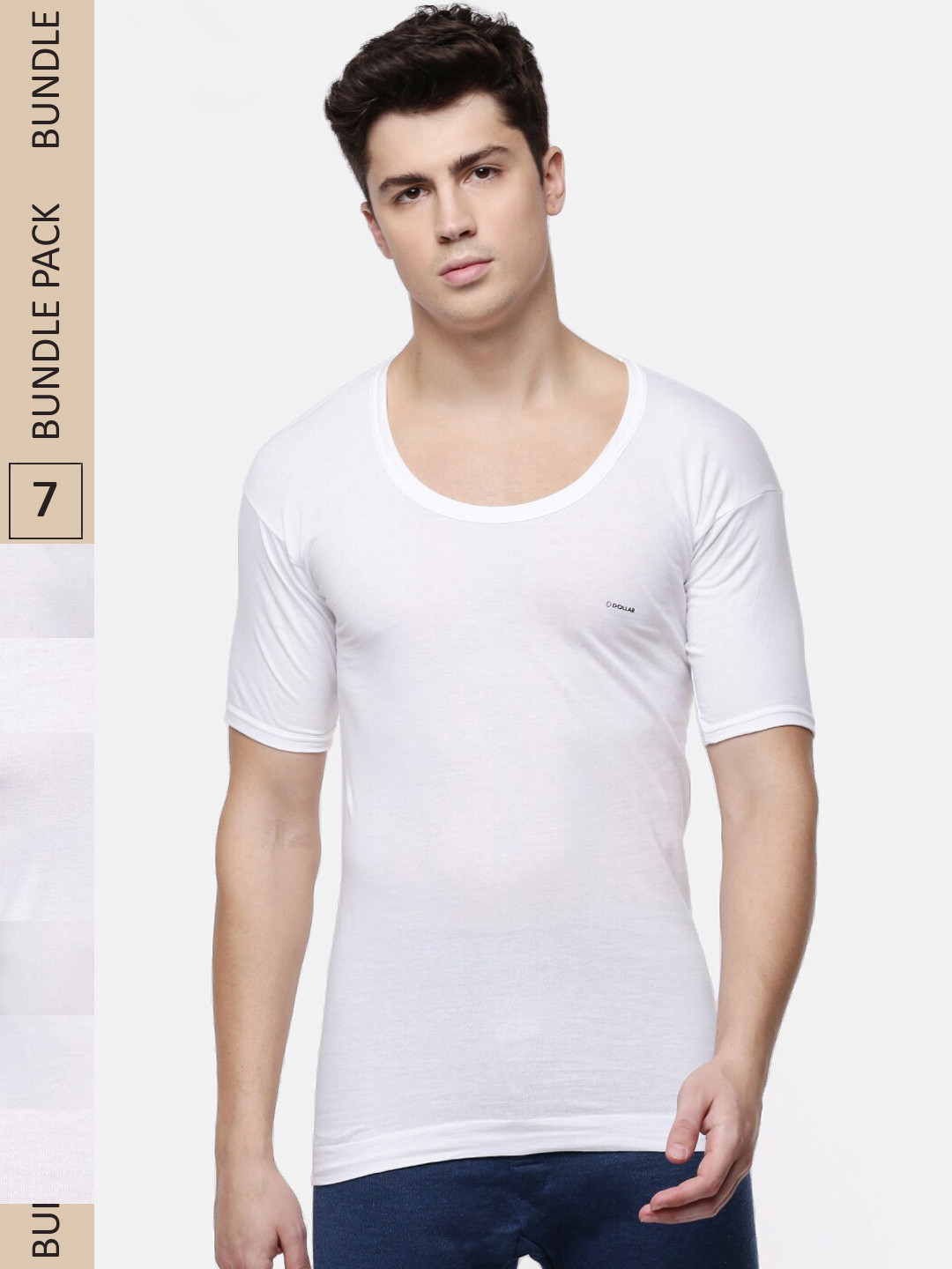 Buy Dollar Men Pack Of 7 White Solid Innerwear Vests MLHVE 02 PO7 ...
