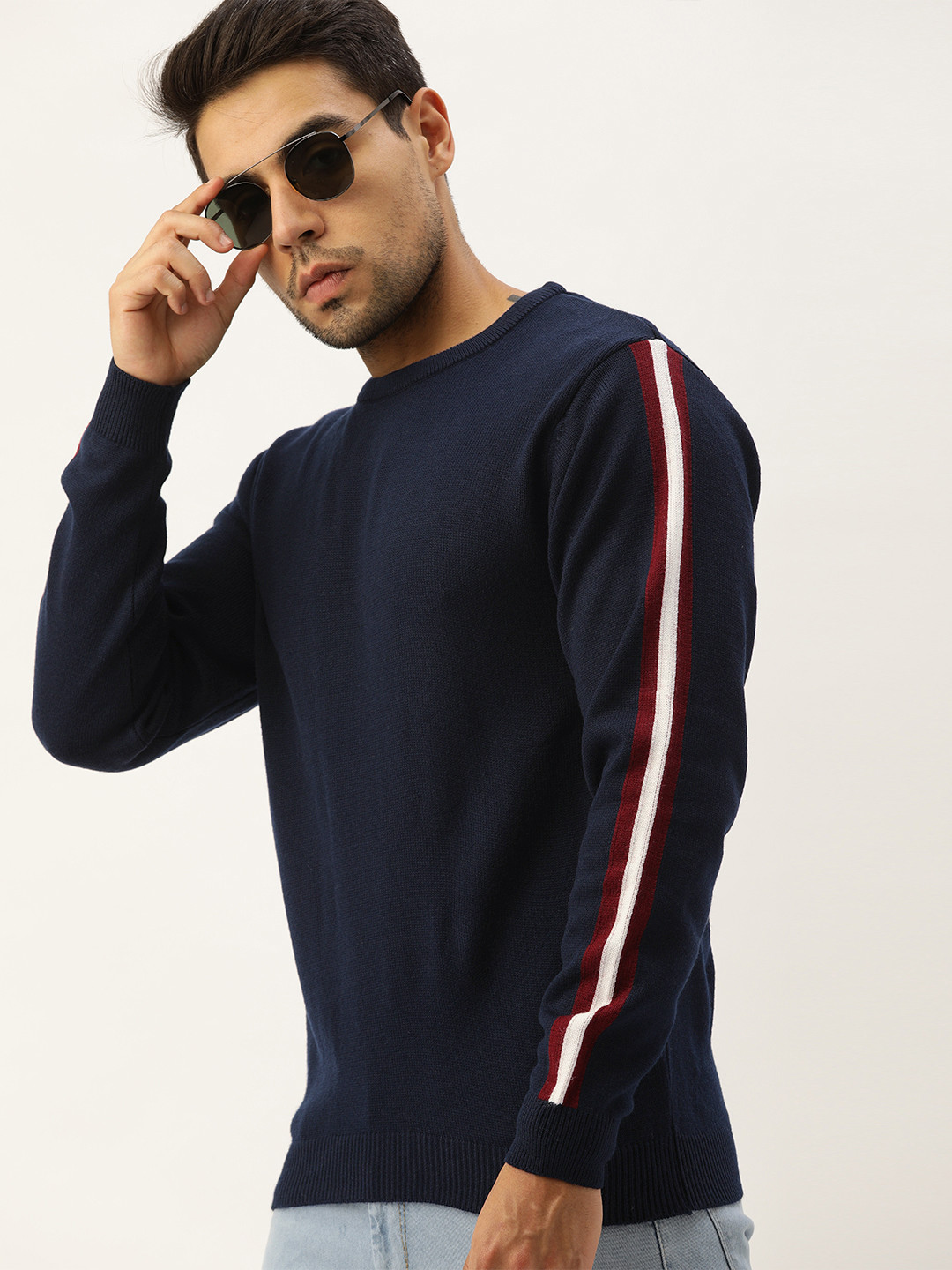 Buy Peter England Men Navy Blue Solid Pullover Sweater - Sweaters for ...